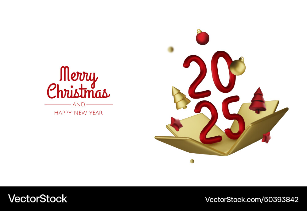 2025 happy new year realistic gift box golden Vector Image