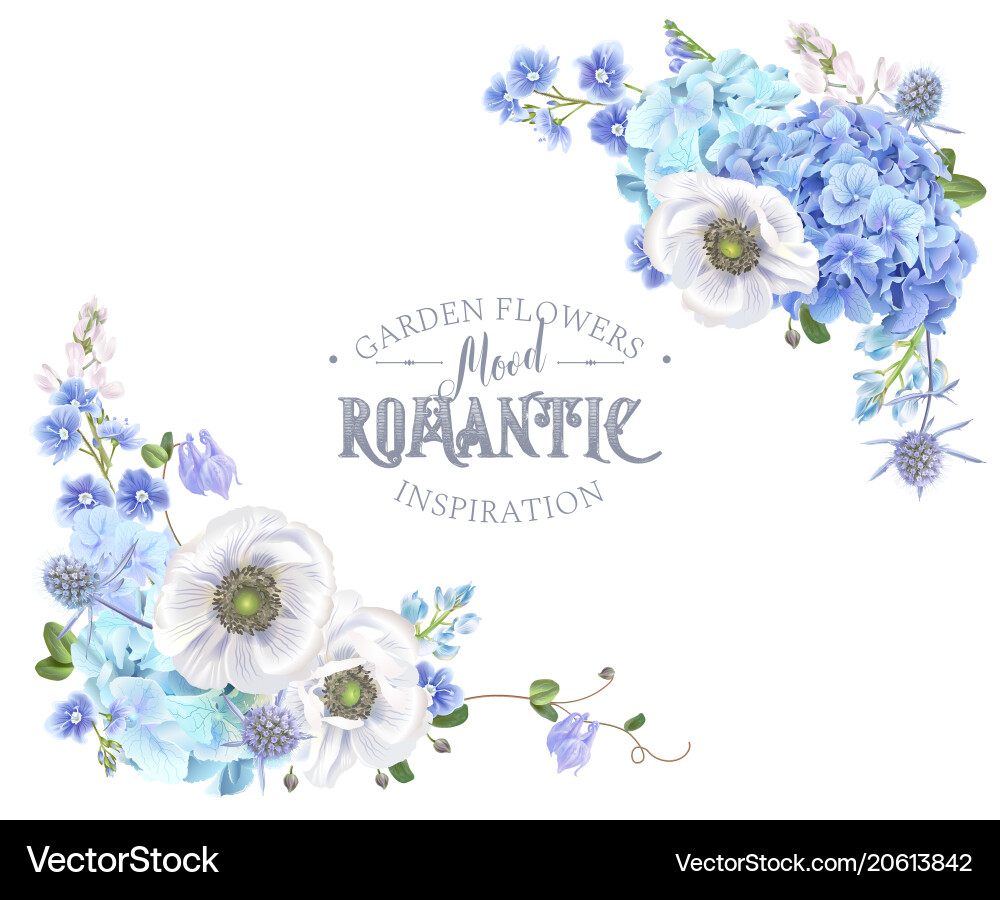 Blue Floral Corner Banner Royalty Free Vector Image