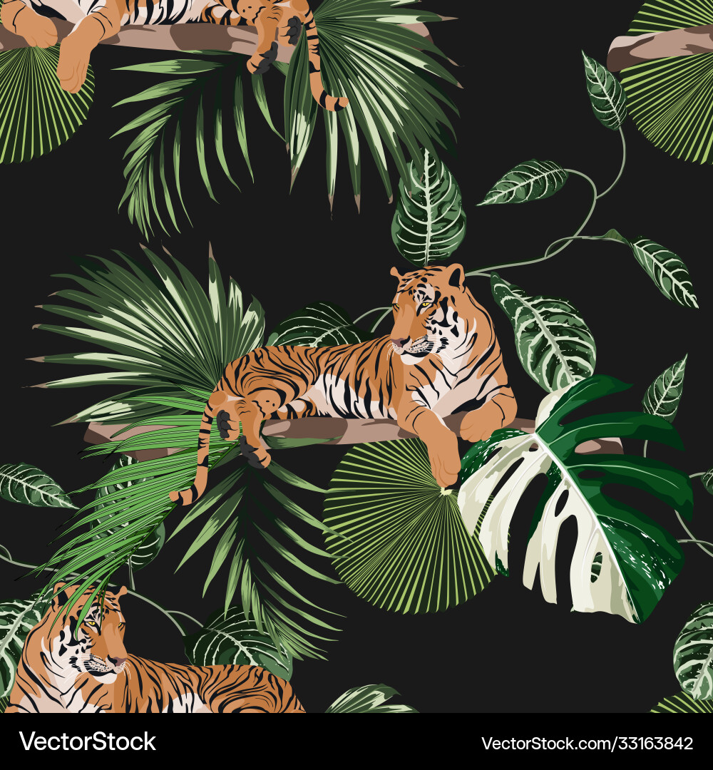 Exotic animal tiger in jungle pattern Royalty Free Vector