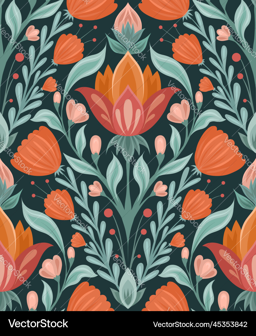 Folk art pattern with floral rhombus Royalty Free Vector