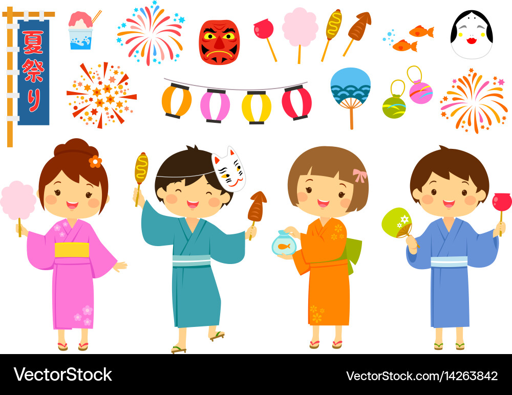 Japanese summer festival set Royalty Free Vector Image