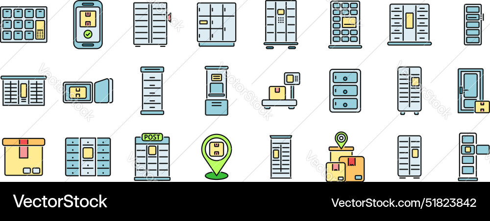 Self-service parcel delivery icons set Royalty Free Vector