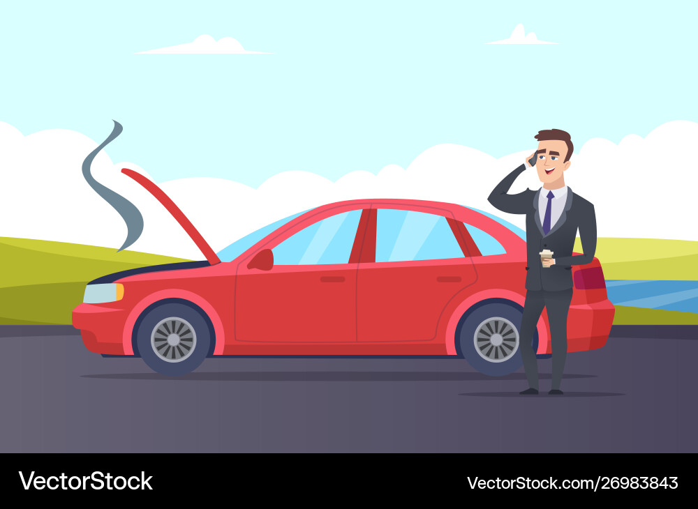 Car breakdown road assistance cartoon Royalty Free Vector
