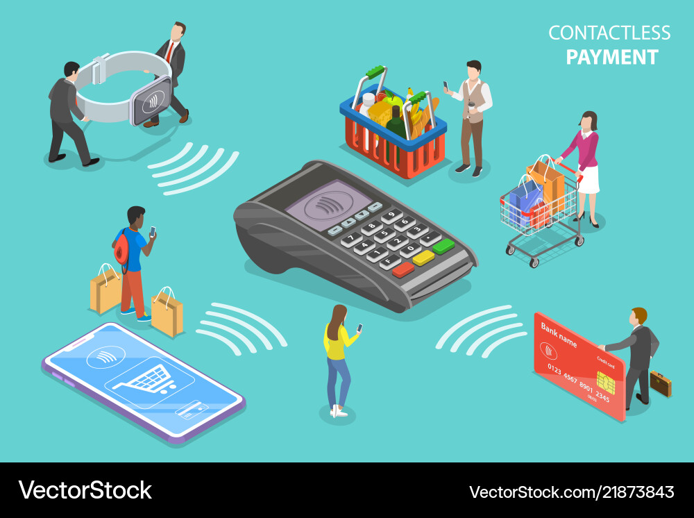Contactless payment flat isometric Royalty Free Vector Image