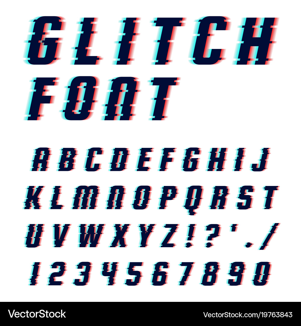 Font in glitch style Royalty Free Vector Image