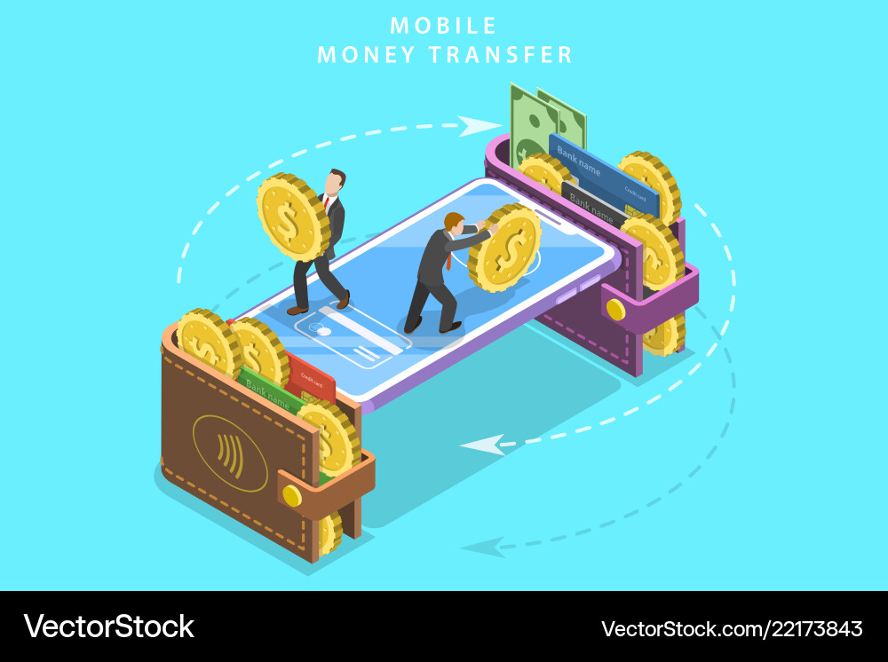 Mobile money transfer isometric flat Royalty Free Vector