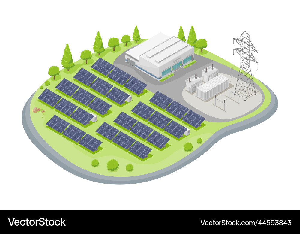Solar farm power plant cell isometric Royalty Free Vector