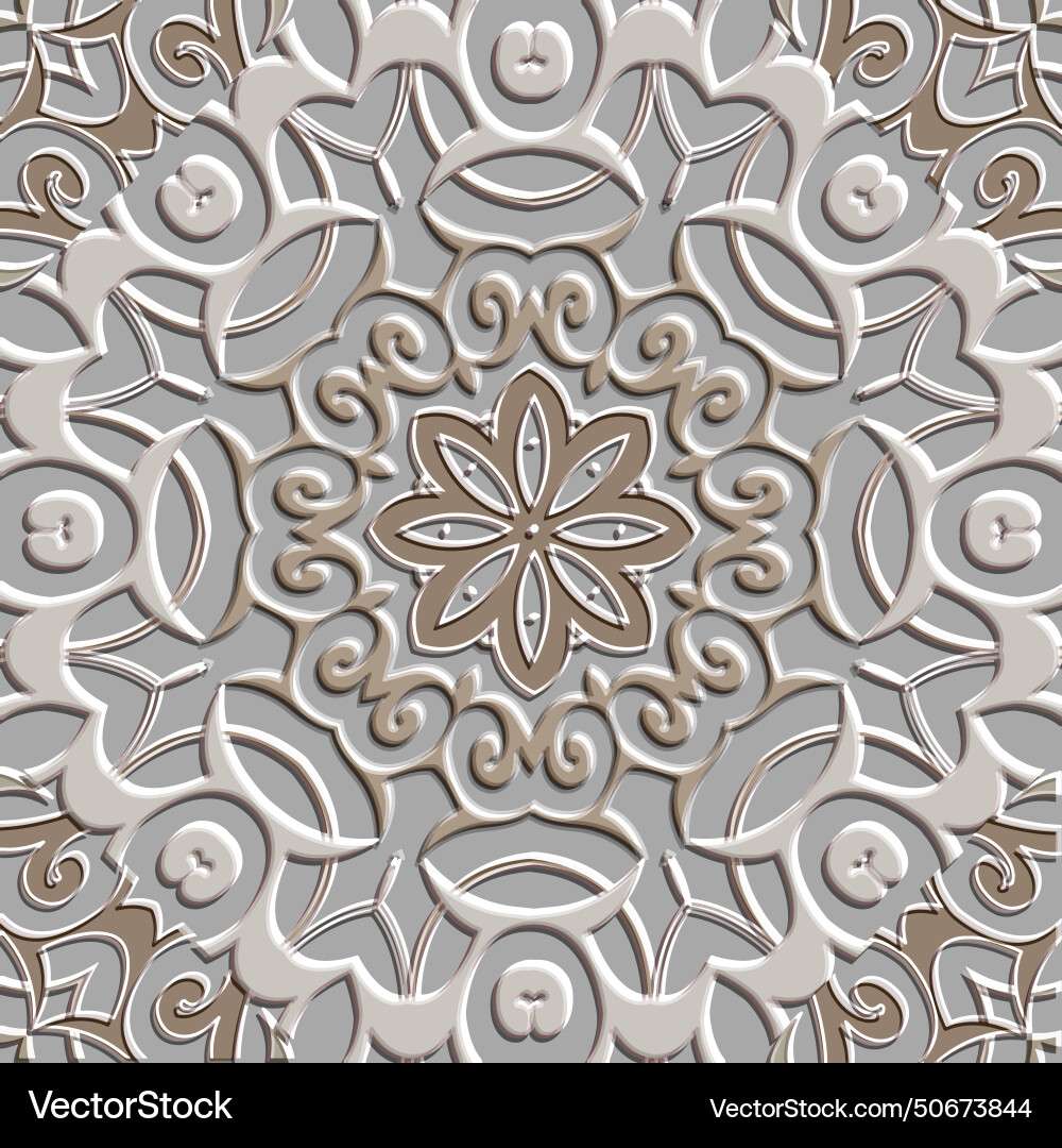 3d textured emboss light beige arabesque floral Vector Image