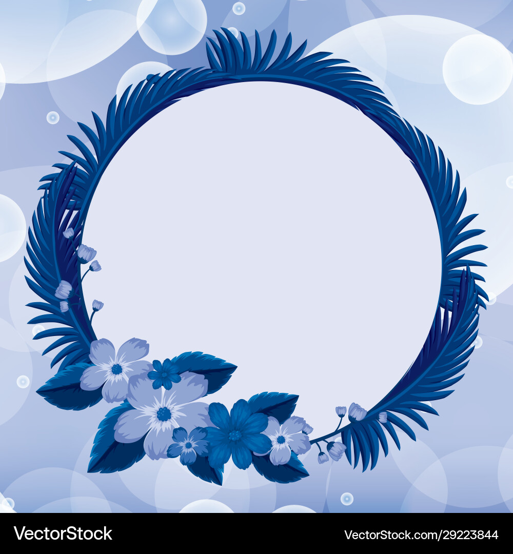 Blue Floral Round Frame Background Royalty Free Vector Image
