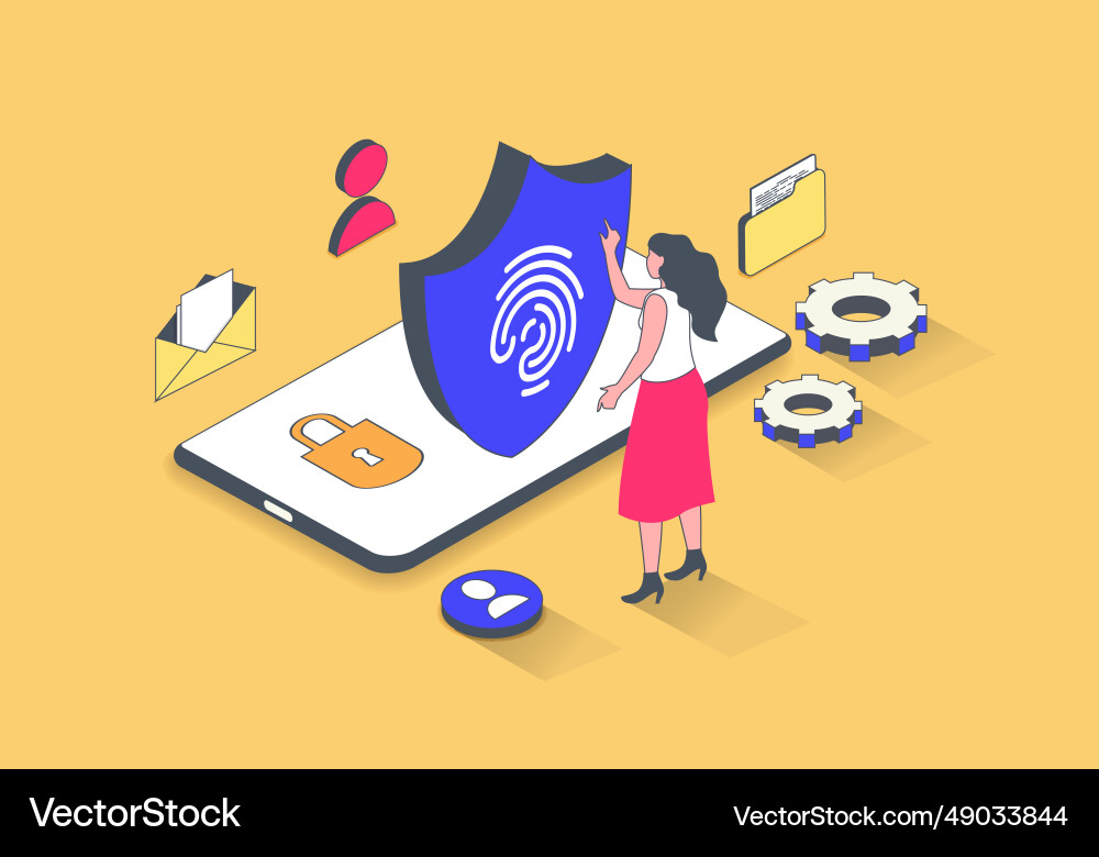 Cyber security concept in 3d isometric design Vector Image