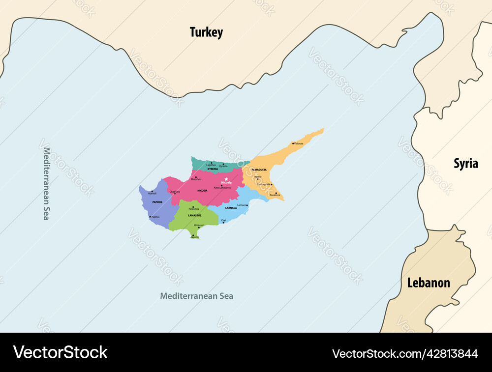 Cyprus regions map with neighbouring countries Vector Image