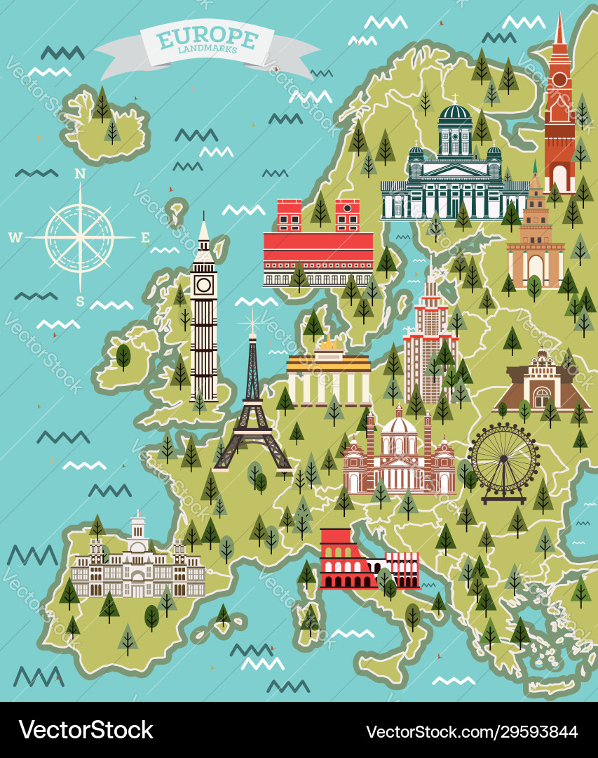Europe Landmarks Map Illustrated Map Of Europe Children's Europe Map