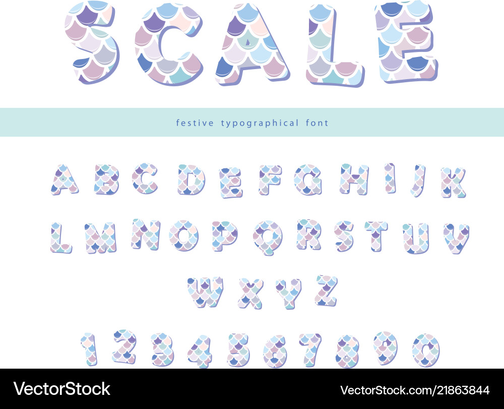 Mermaid Scale Font - Süßes Wasser Thema Vektorbild