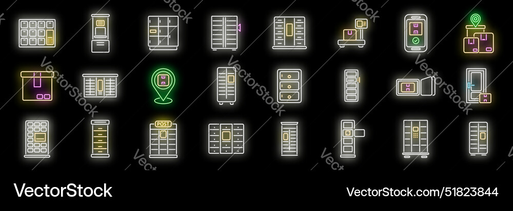 Self-service parcel delivery icons set neon Vector Image