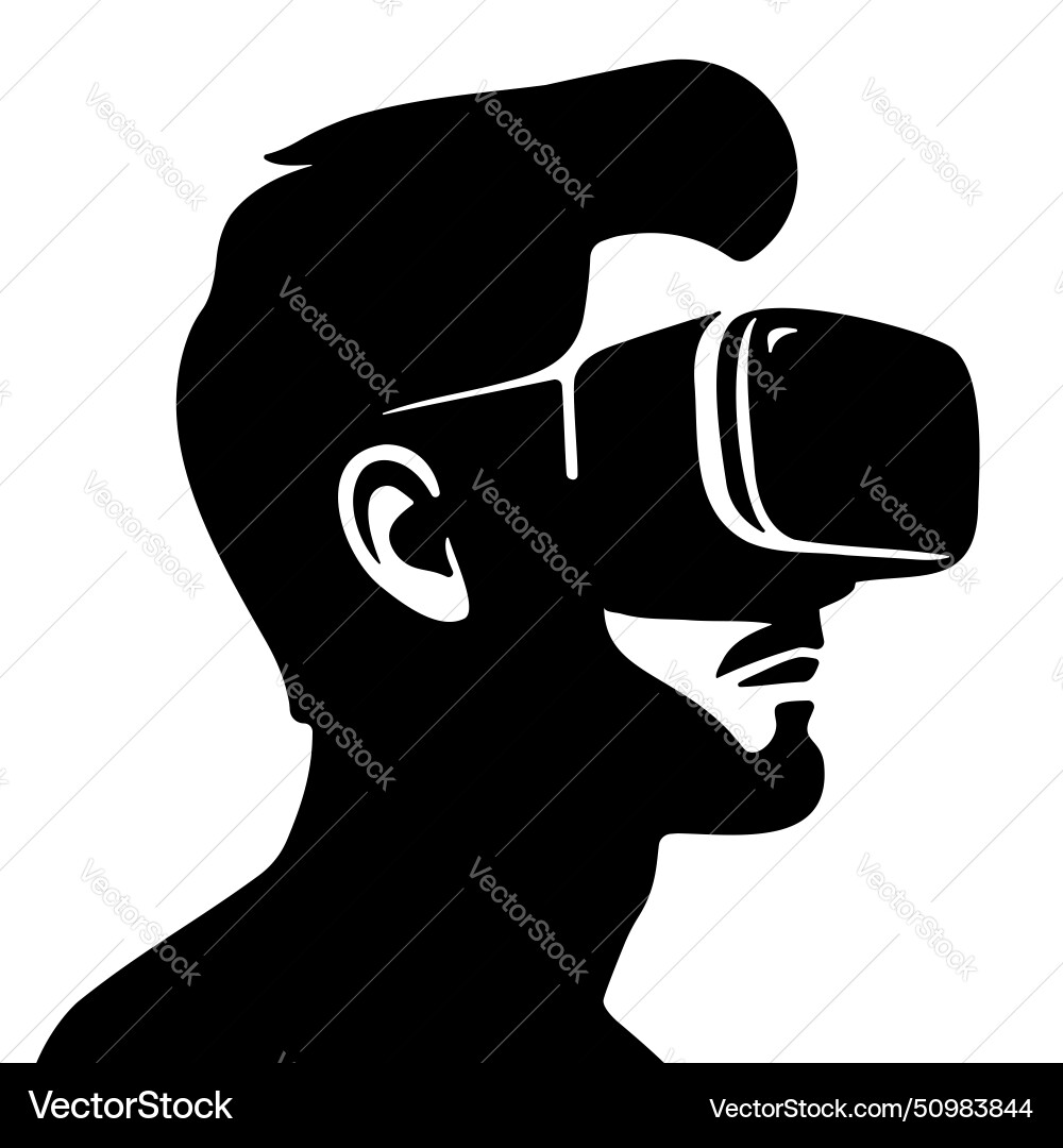 Silhouette of a man using virtual reality glasses Vector Image