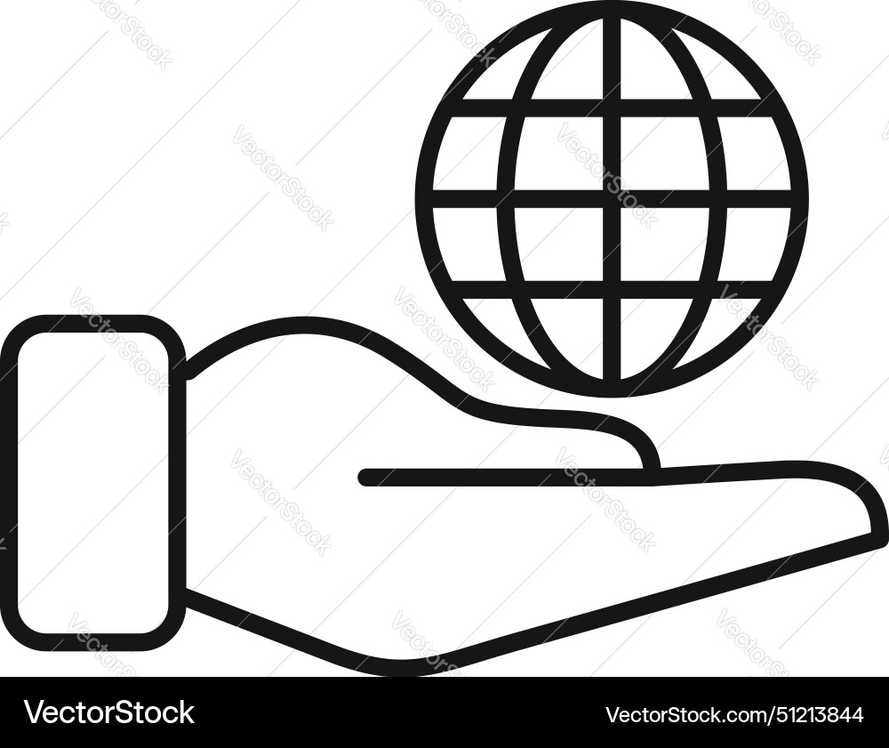 Support global hand icon outline eco Royalty Free Vector