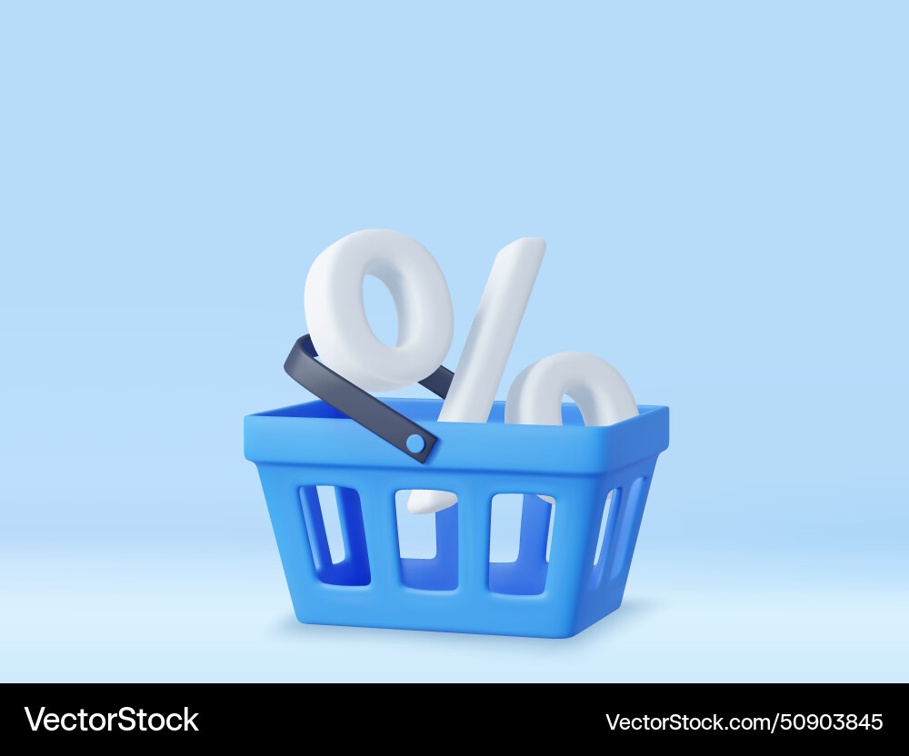 3d shopping cart with percent Royalty Free Vector Image