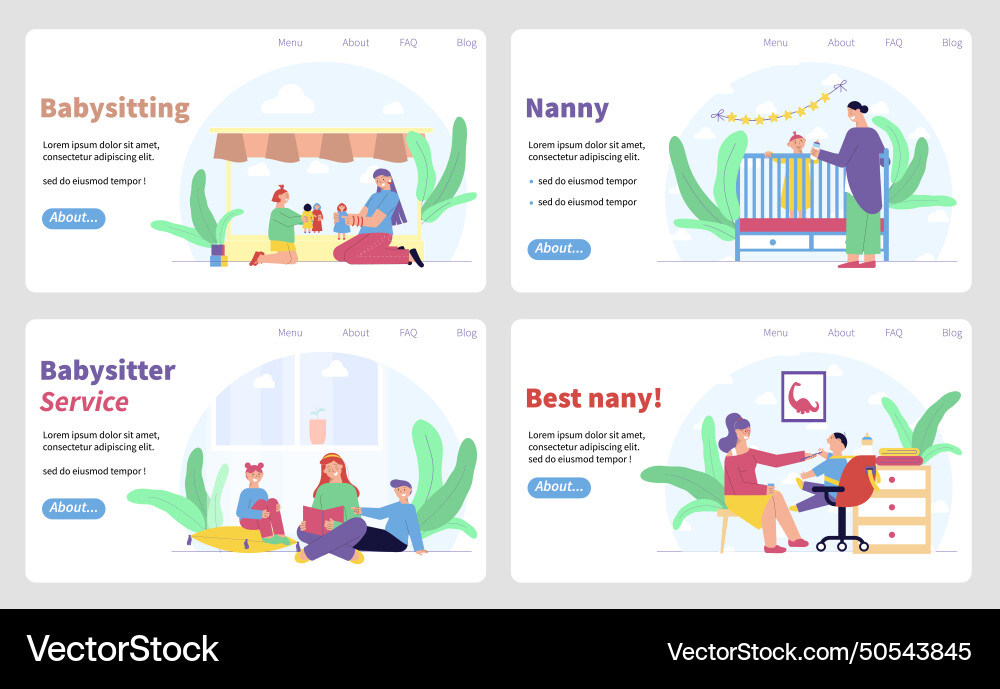 Babysitter horizontal banners set Royalty Free Vector Image