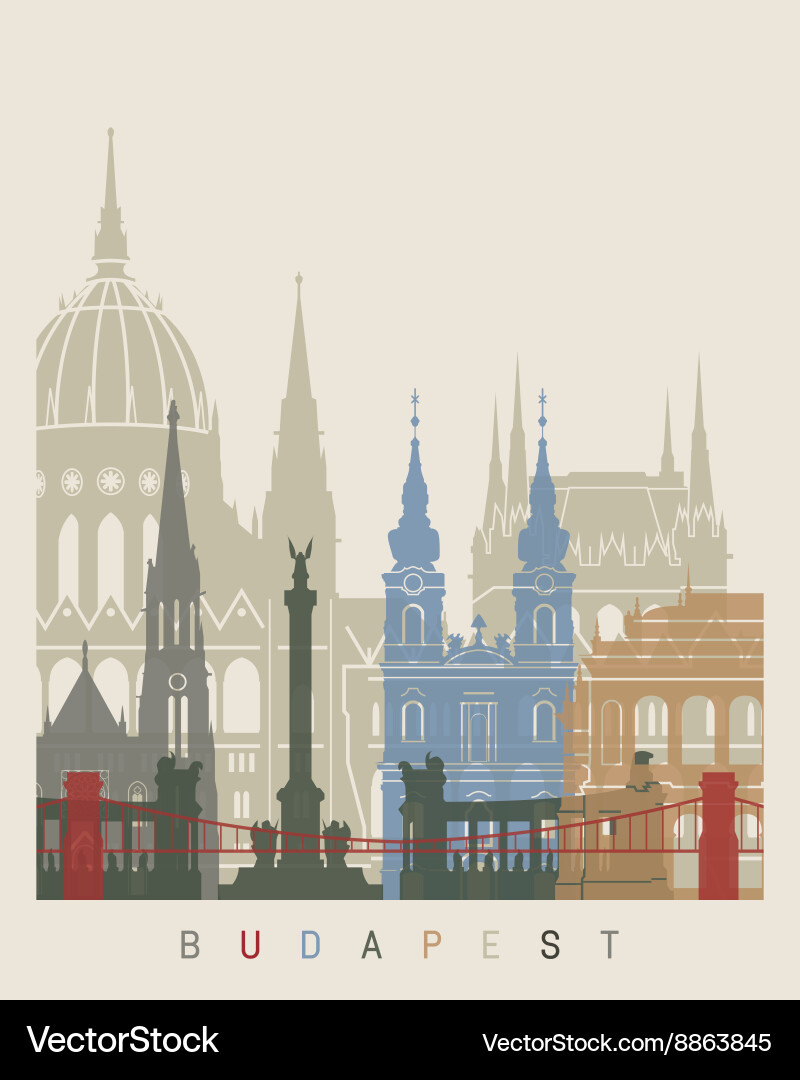 Budapest skyline poster Royalty Free Vector Image