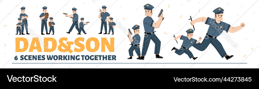 Dad and Son Police Duo Royalty Free Vector Image