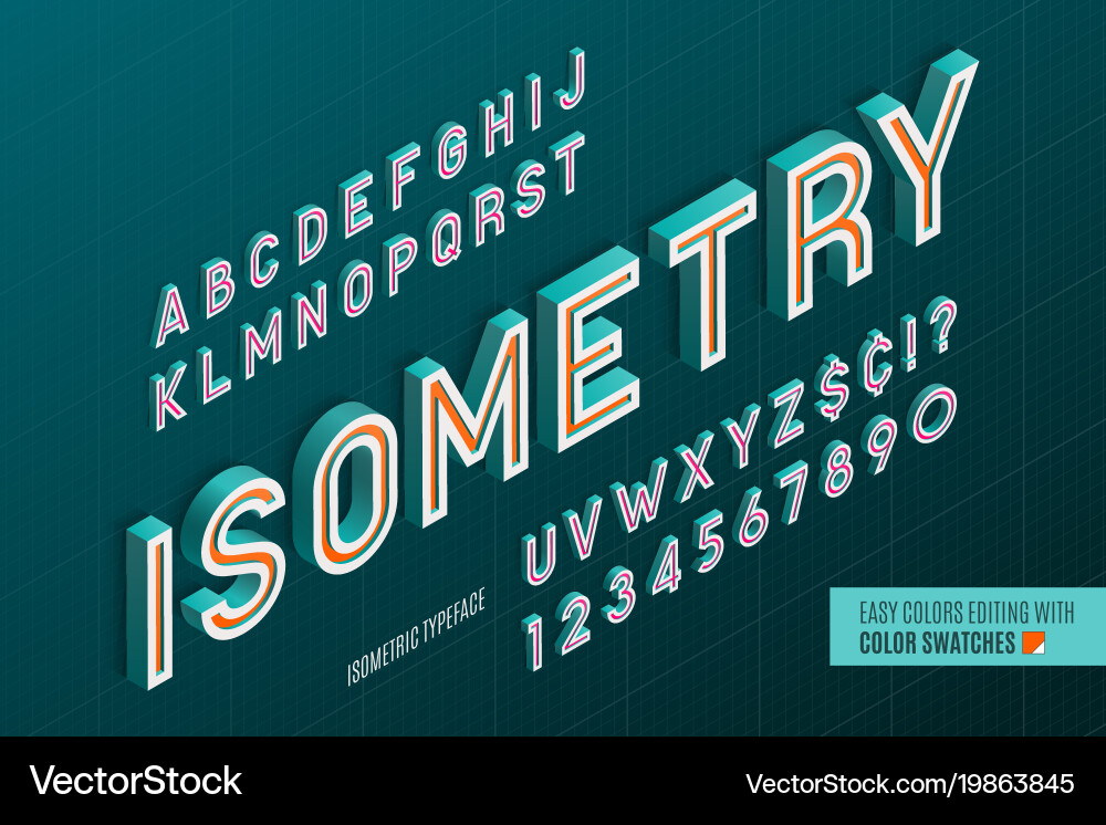 Isometric alphabet 3d letters and numbers Vector Image