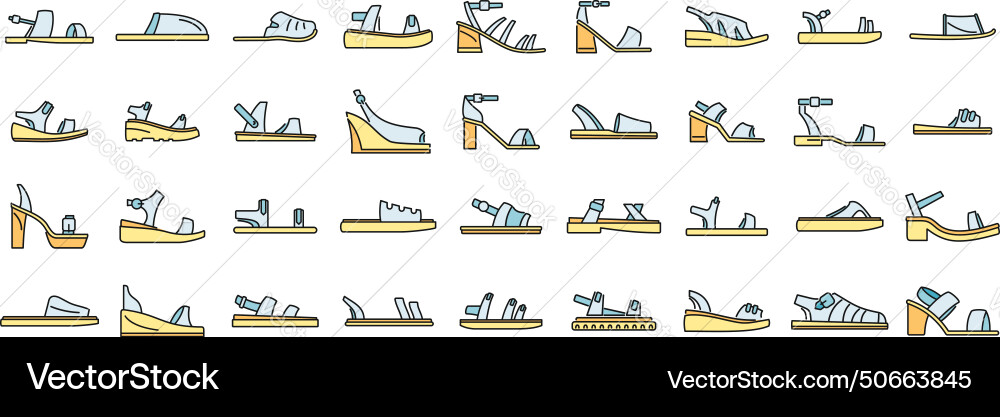 Sandals icons set color Royalty Free Vector Image