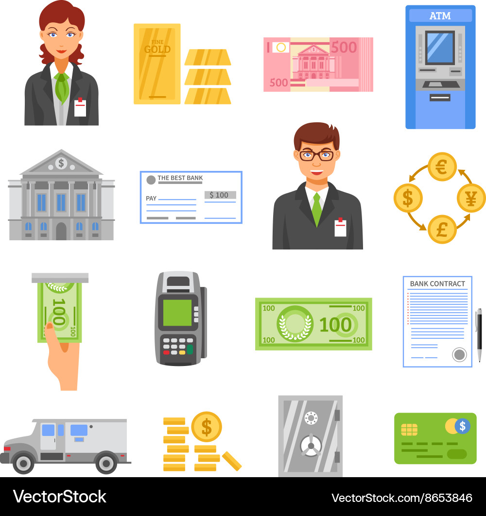 Bank isolated color icons Royalty Free Vector Image