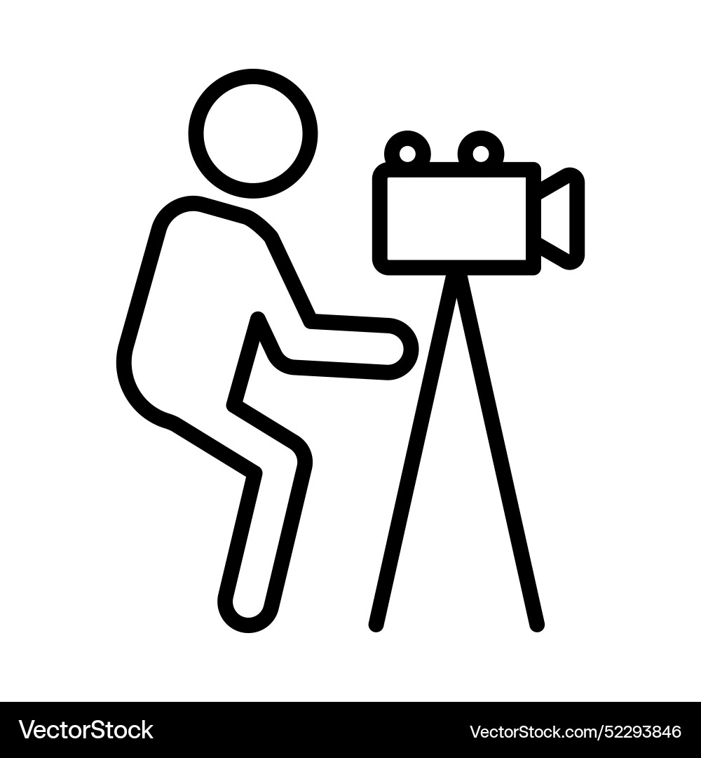 Cameraman icon linear logo mark in black and white