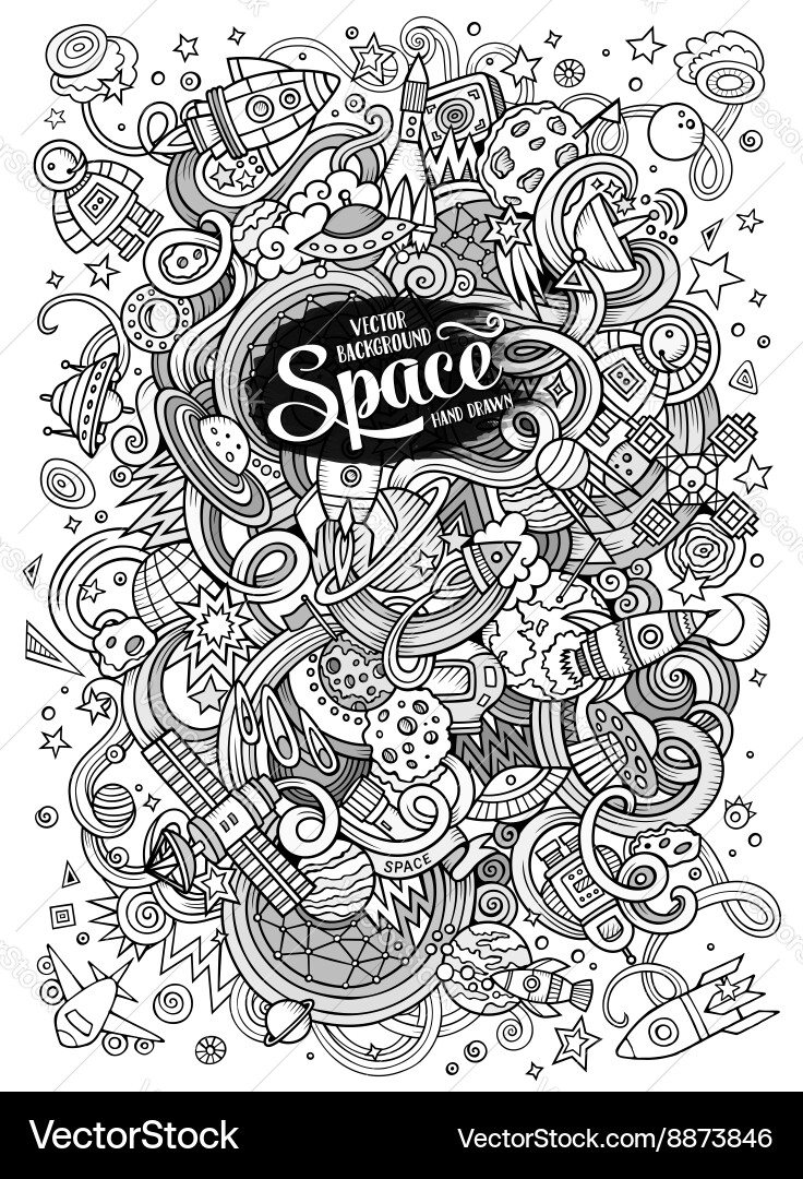 Cartoon hand-drawn doodles space Royalty Free Vector Image