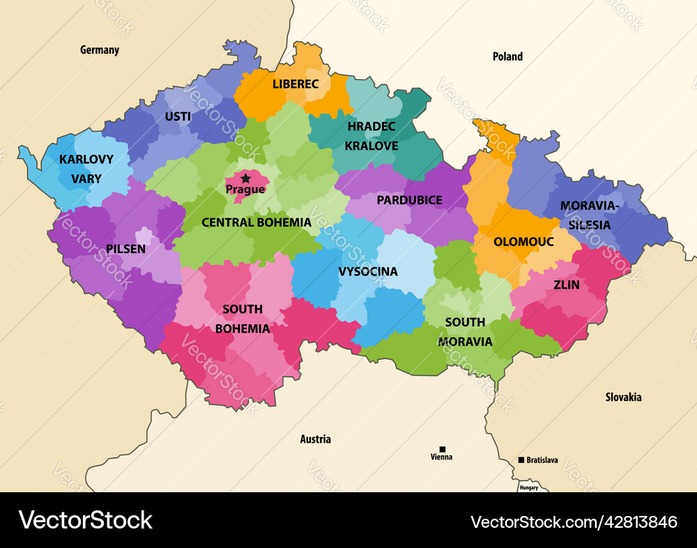 Czech republic regions map with neighbouring Vector Image