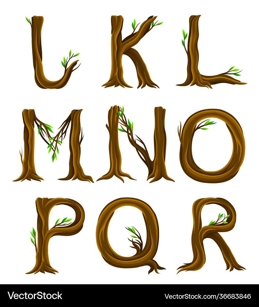 Forest alphabet with letters arranged from tree Vector Image
