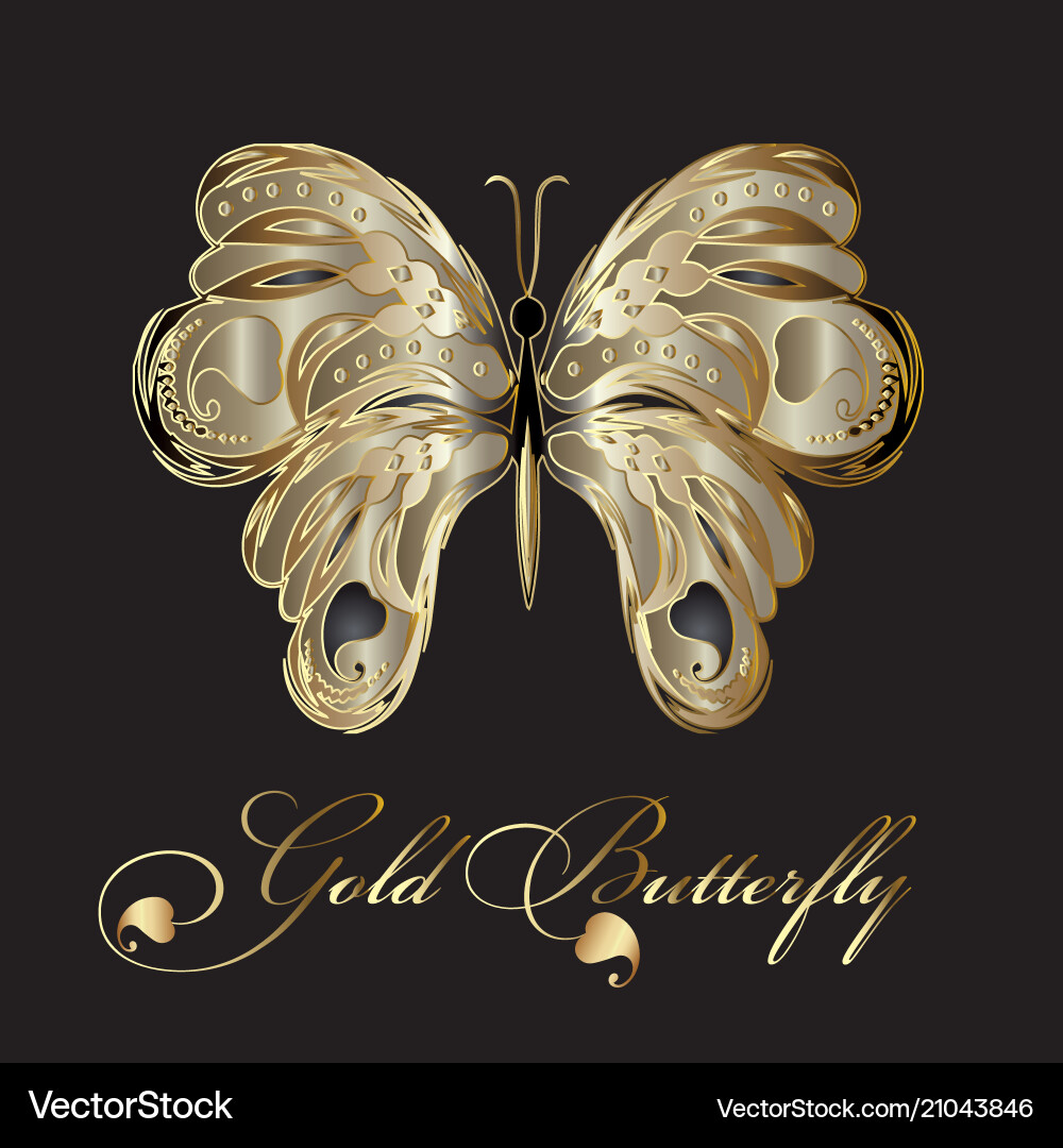 Gold decorative textured butterfly Royalty Free Vector Image