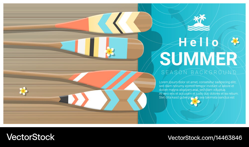 Hello summer background with canoe paddles Vector Image