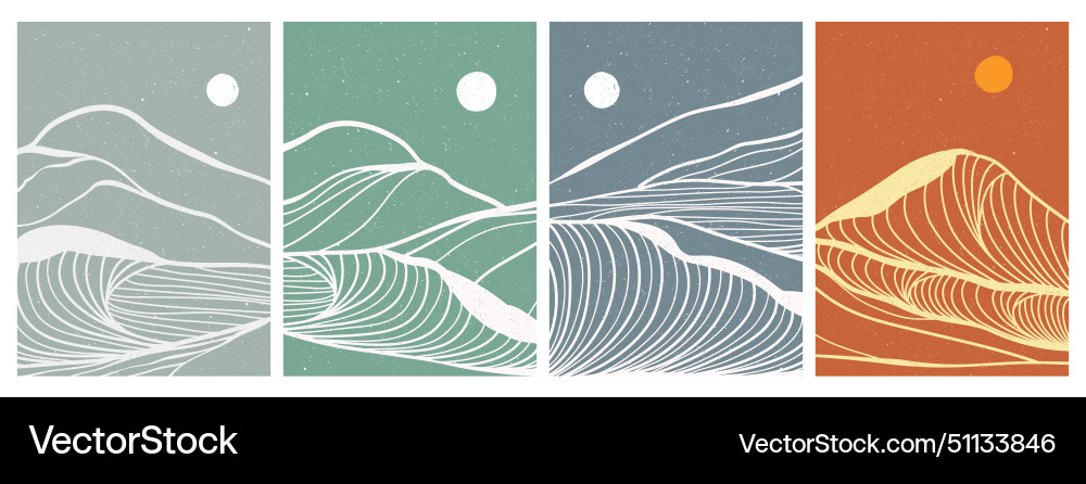Ocean wave landscape line art creative minimalist Vector Image