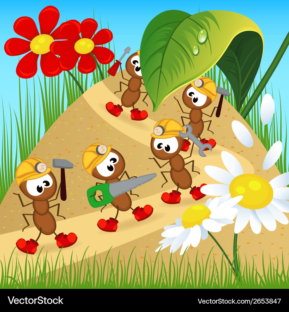 Ant builder with tool Royalty Free Vector Image