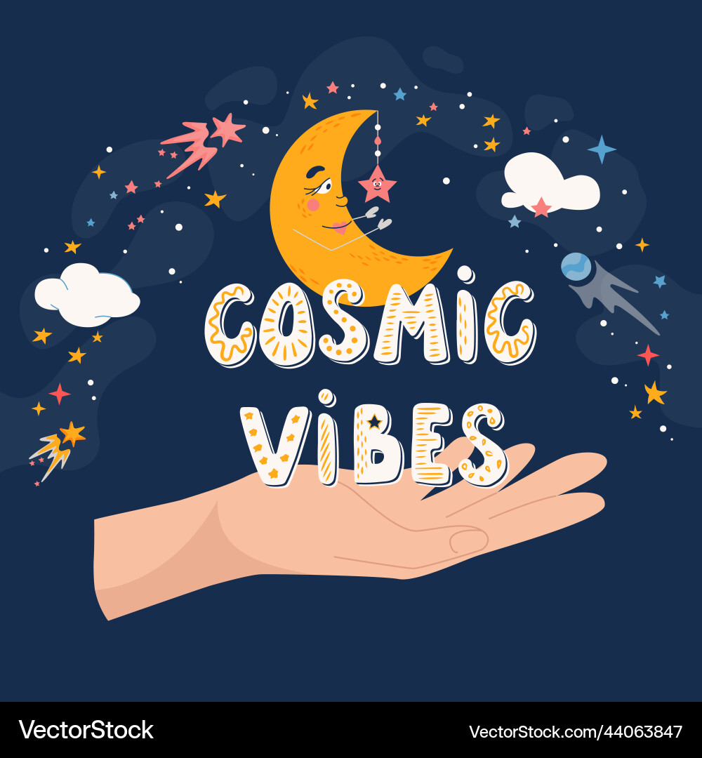 Cartoon moon flat postcard Royalty Free Vector Image