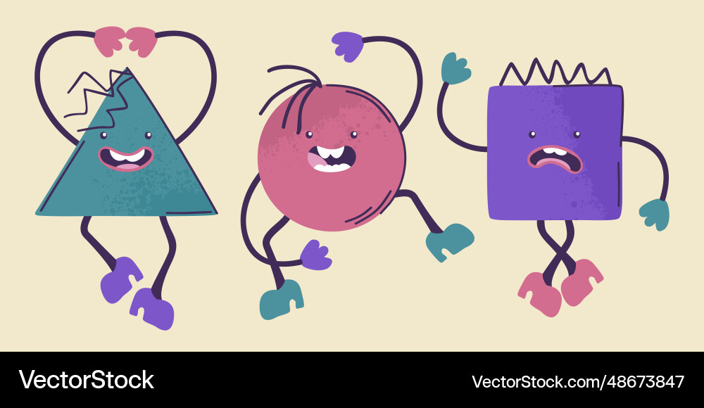 Collection of basic geometric shapes with faces Vector Image