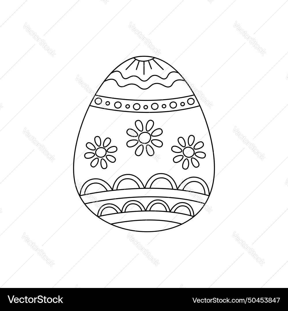 Easter egg doodle black and white for coloring Vector Image