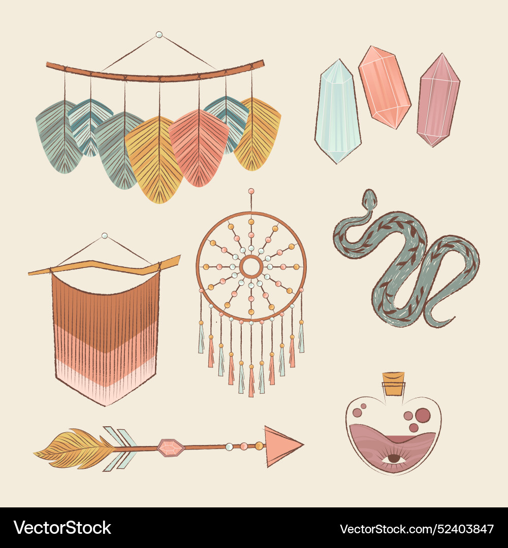 Hand drawn boho element set Royalty Free Vector Image