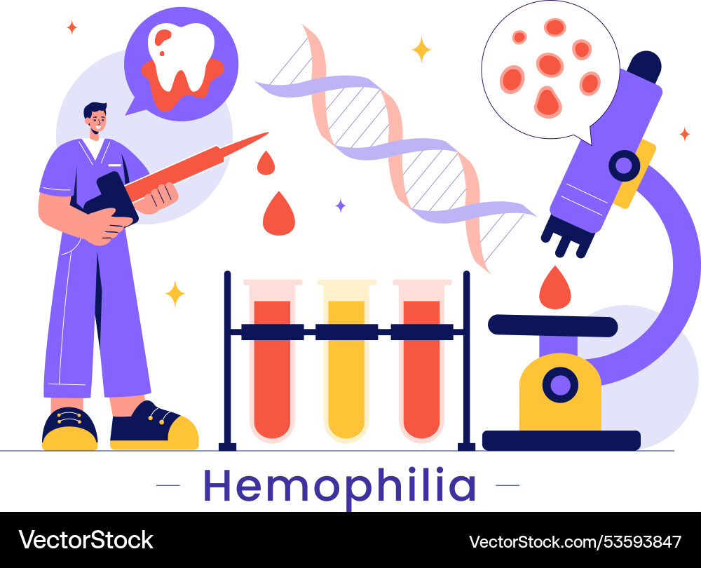 Hemophilia featuring a doctor examining Royalty Free Vector