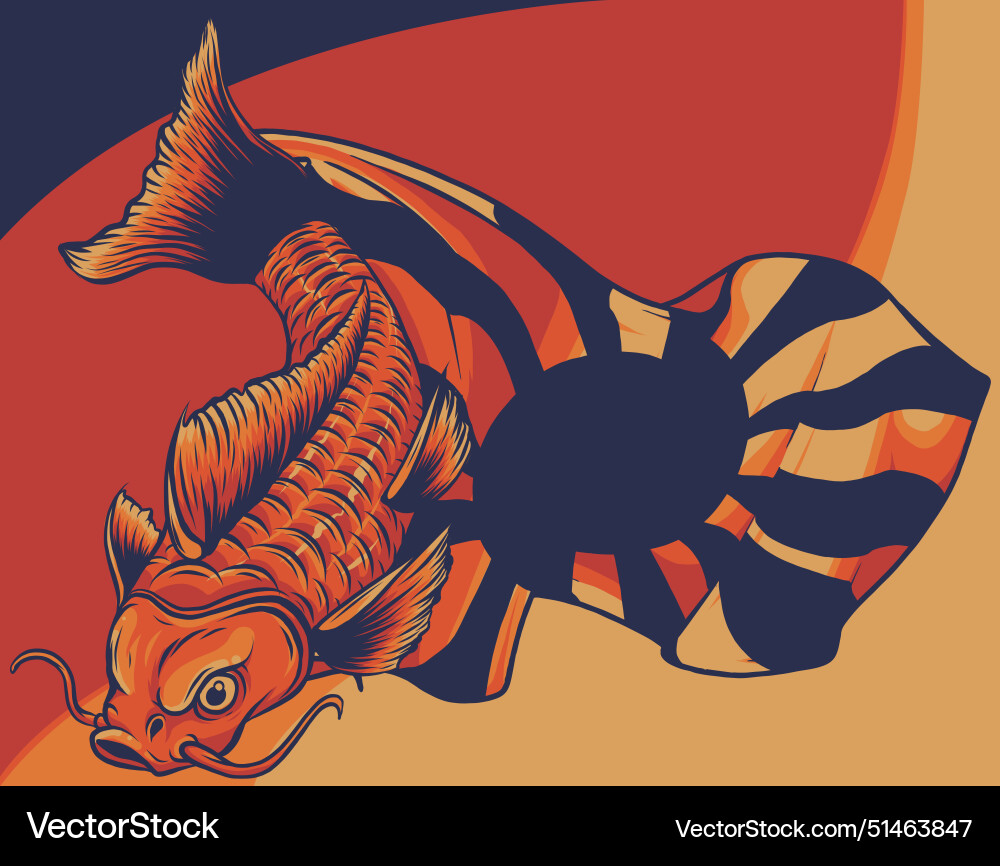Koi fish with rising sun Royalty Free Vector Image