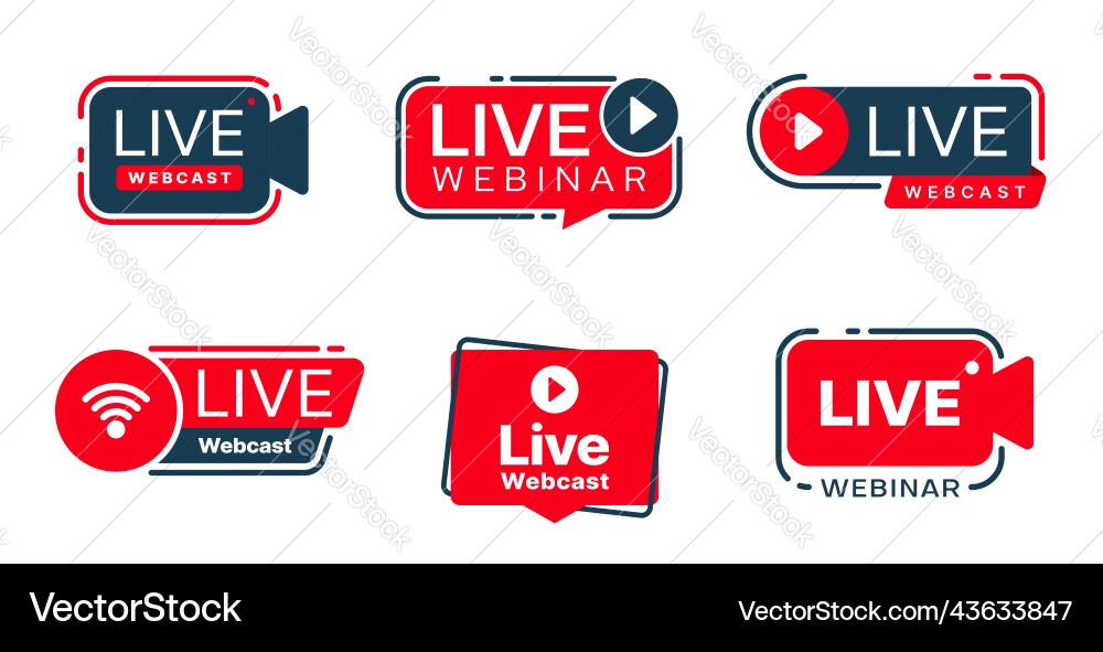 Live webinar webcast or video broadcast icons Vector Image