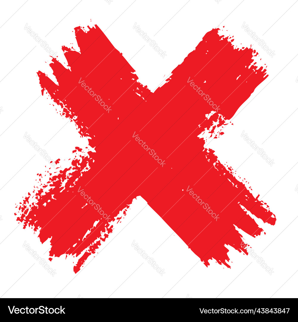 Red painted cross symbol icon on white background Vector Image