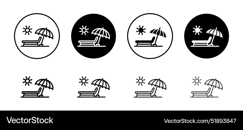 Sunbed icon set collection sunbed outline flat Vector Image