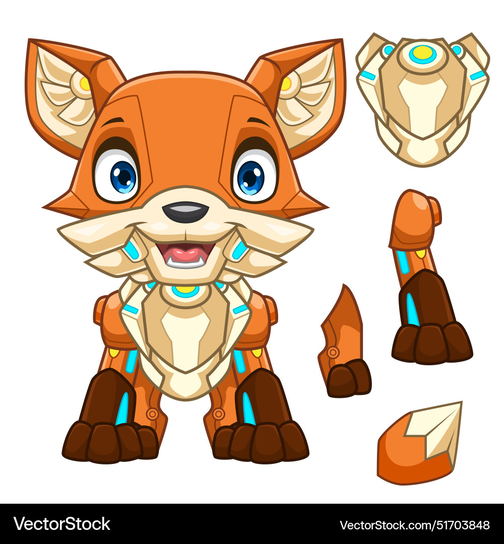 Cartoon little robot fox is sitting Royalty Free Vector