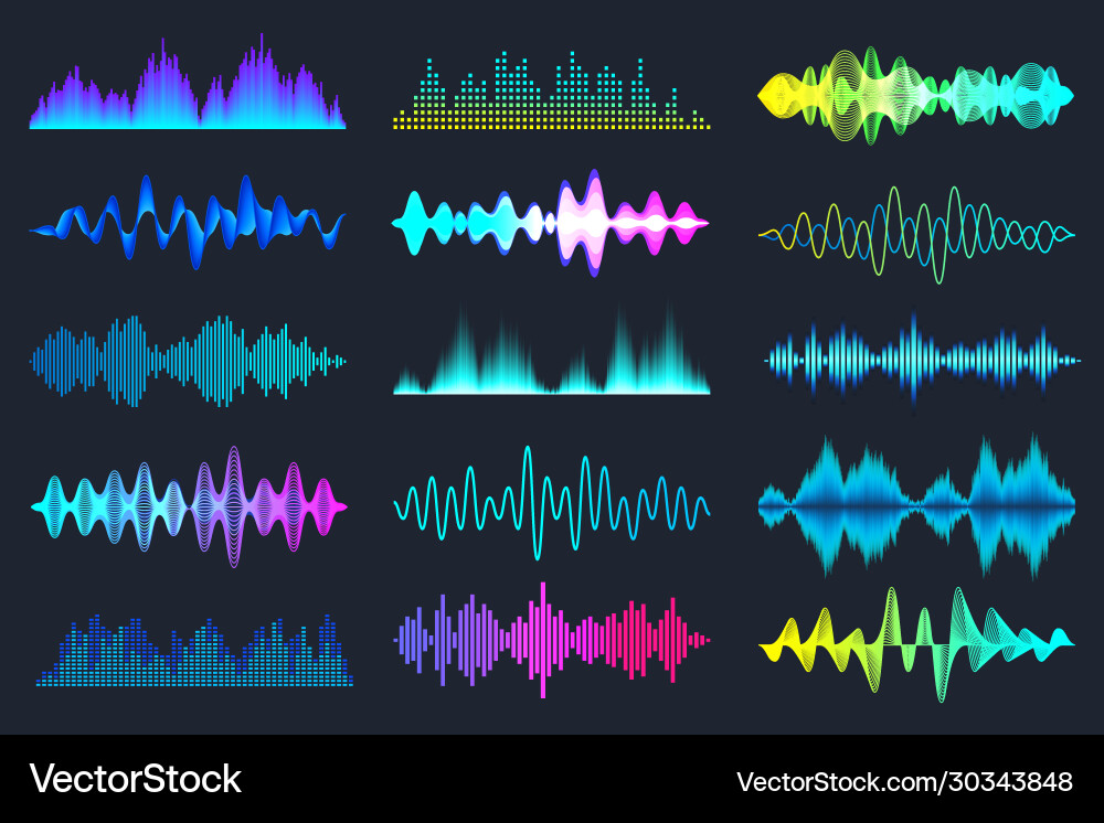 Colored sound waves collection analog and digital Vector Image