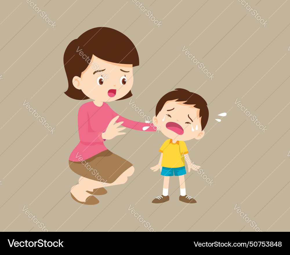 Comforting sad children with parent 2 Royalty Free Vector