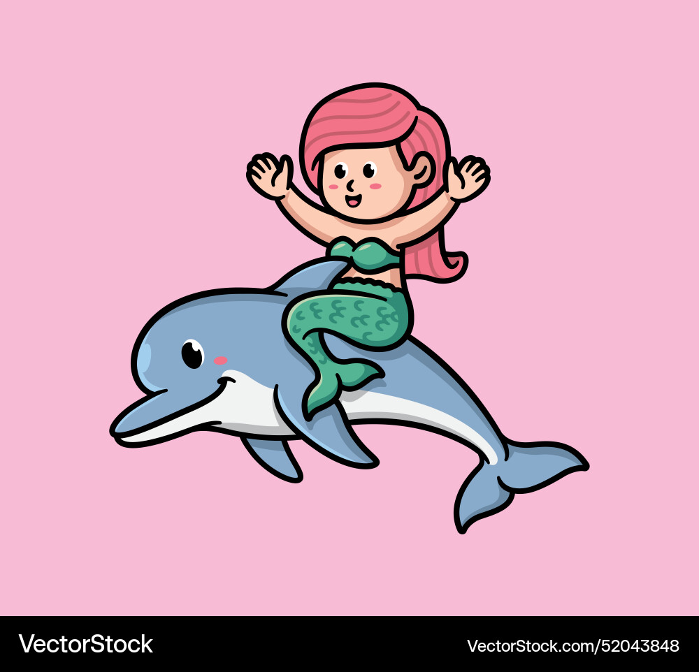 Cute mermaid riding a dolphin Royalty Free Vector Image