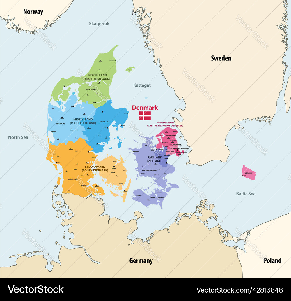 Denmark Regions Map Royalty Free Vector Image - VectorStock