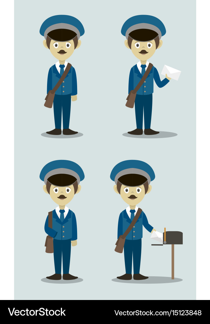 Official postman set in uniform Royalty Free Vector Image